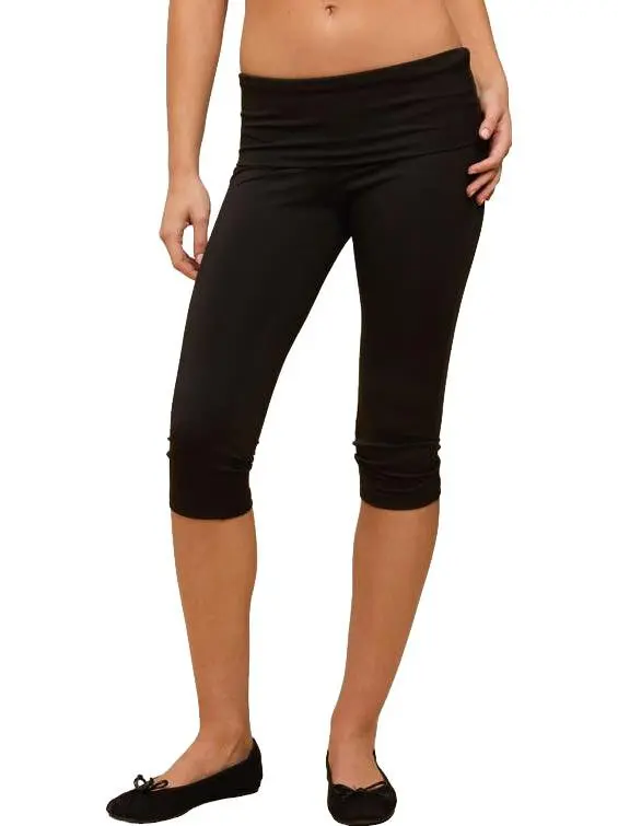 EDIKTED Ravena Foldover Low Rise Capri Leggings - Black