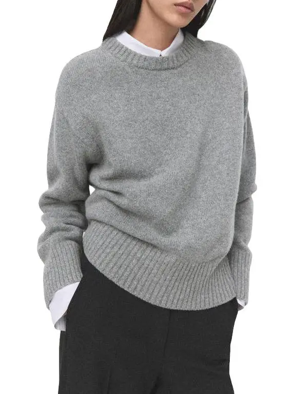 Mango Wool Blend Crewneck Sweater - Medium Heather Grey