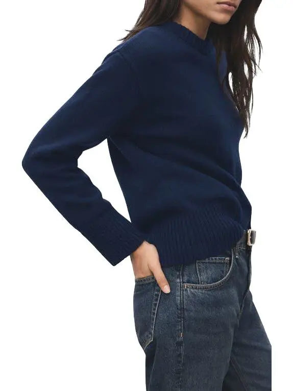 Mango Wool Blend Crewneck Sweater - Navy