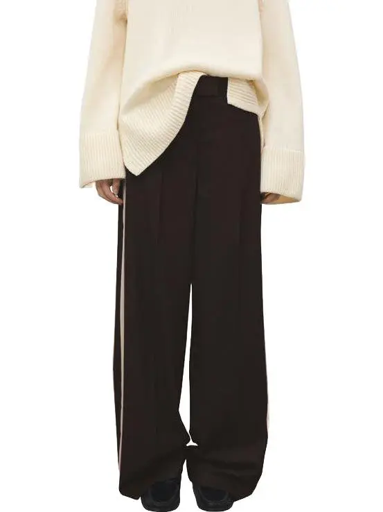 Mango Side Stripe Wide Leg Pants - Chocolate