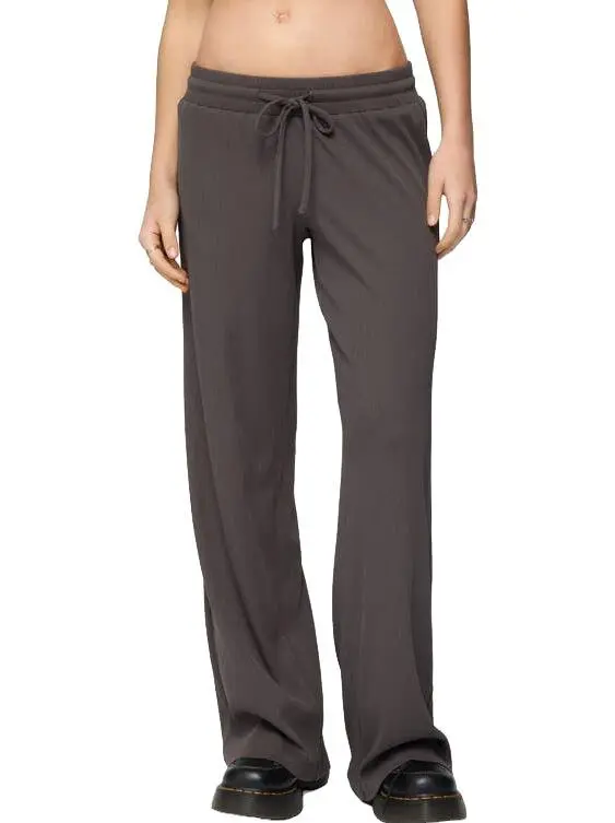 EDIKTED Cicilia Rib Drawstring Pants - Dark-gray