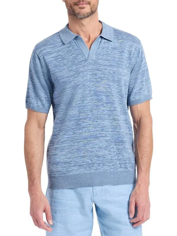 Robert Graham Raydon Johnny Collar Space Dye Sweater Polo - Light Blue