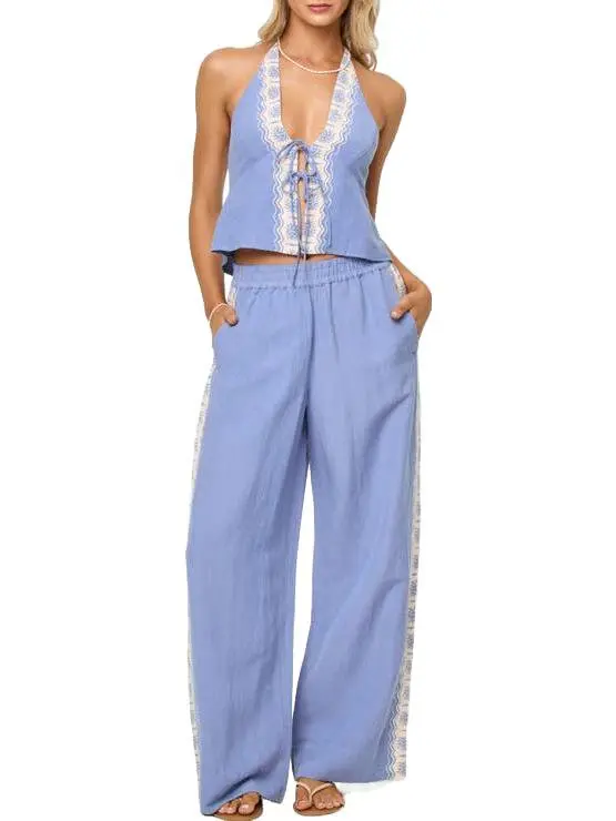L*Space Wide-leg Linen-blend Pants - Shell Or High Water