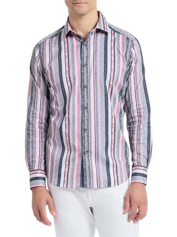 Robert Graham Bramshaw Mixed Stripe Stretch Cotton Button-up Shirt - Pink Multi