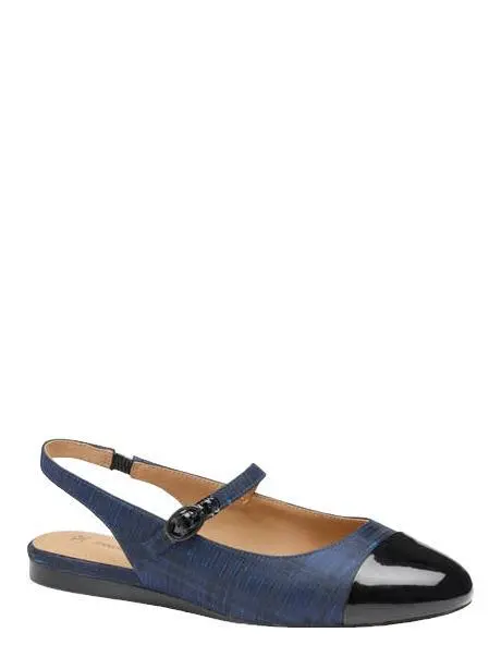 Johnston & Murphy Claire Mary Jane Slingback Flat - Navy Plaid Black Leather
