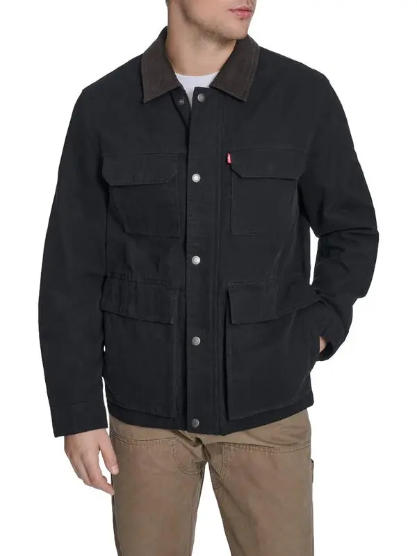 LEVI'S Corduroy Collar Cotton Canvas Jacket - Black