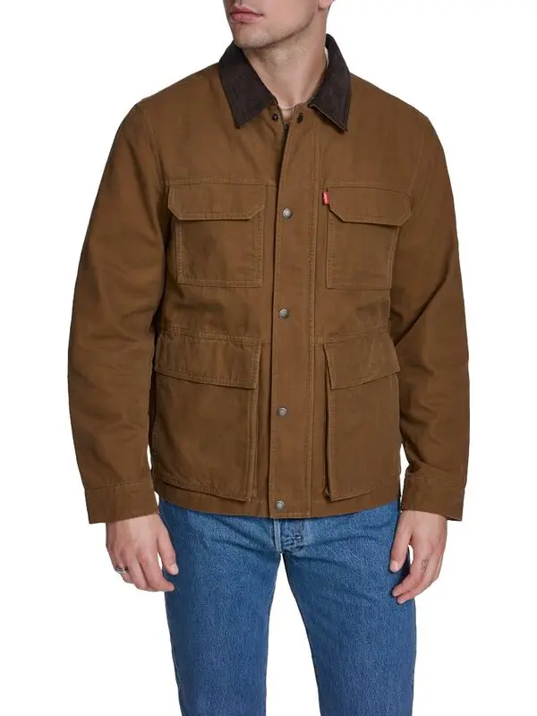 LEVI'S Corduroy Collar Cotton Canvas Jacket - Brown