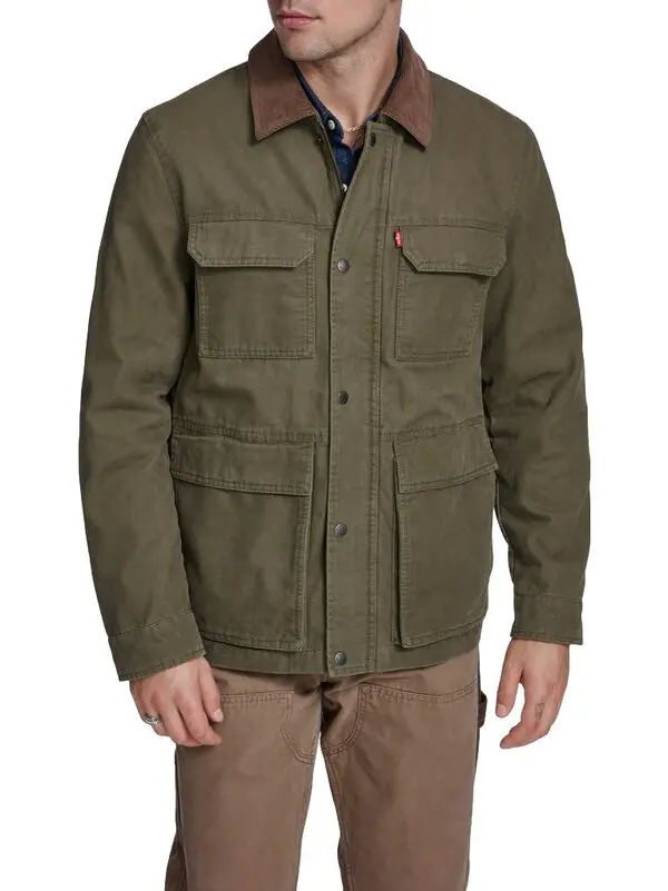 LEVI'S Corduroy Collar Cotton Canvas Jacket - Olive Tree