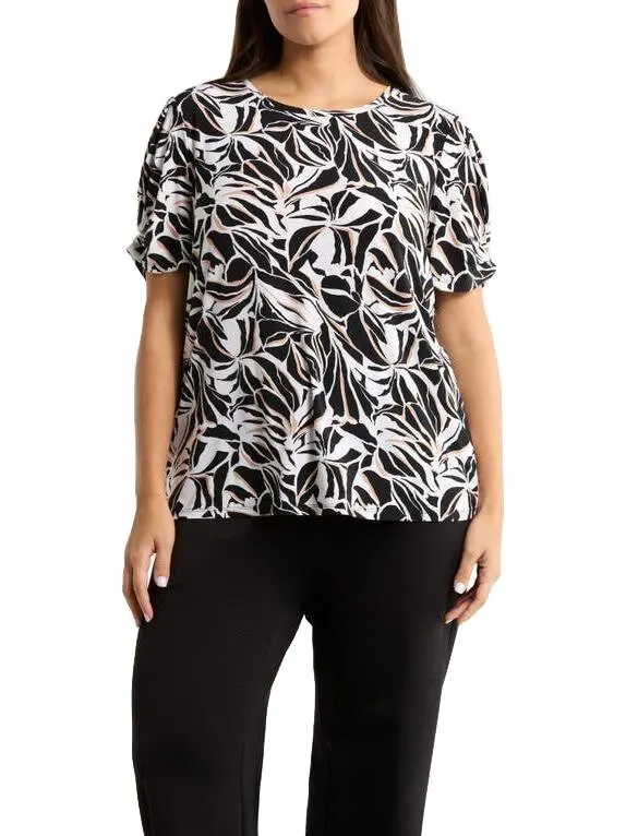 Anne Klein Printed Short Sleeve Top - Anne Black Multi