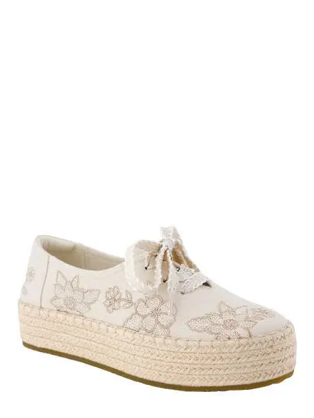 Toms Valencia Lace-up Platform Espadrille - Natural Floral Beige