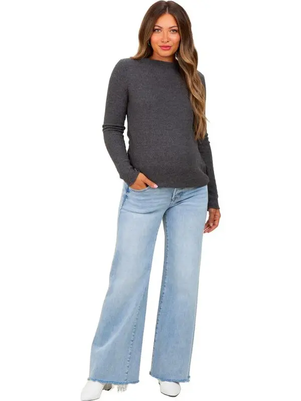 PINKBLUSH Low Rise Wide Leg Maternity Jeans - Light Blue