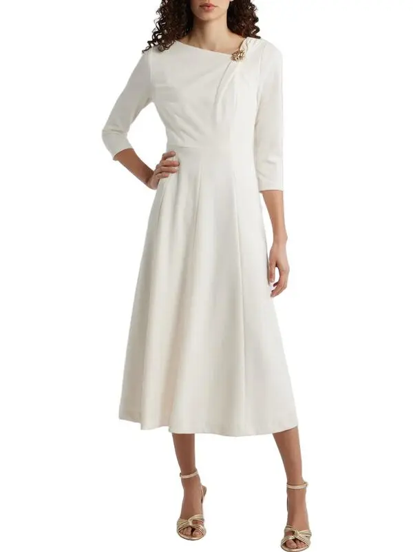 Anne Klein Shoulder Pin Asymmetric Midi Dress - White Dove