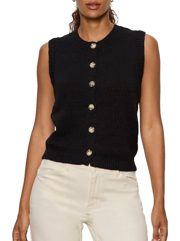 Sanctuary Cotton Pointelle Sleeveless Sweater - Black
