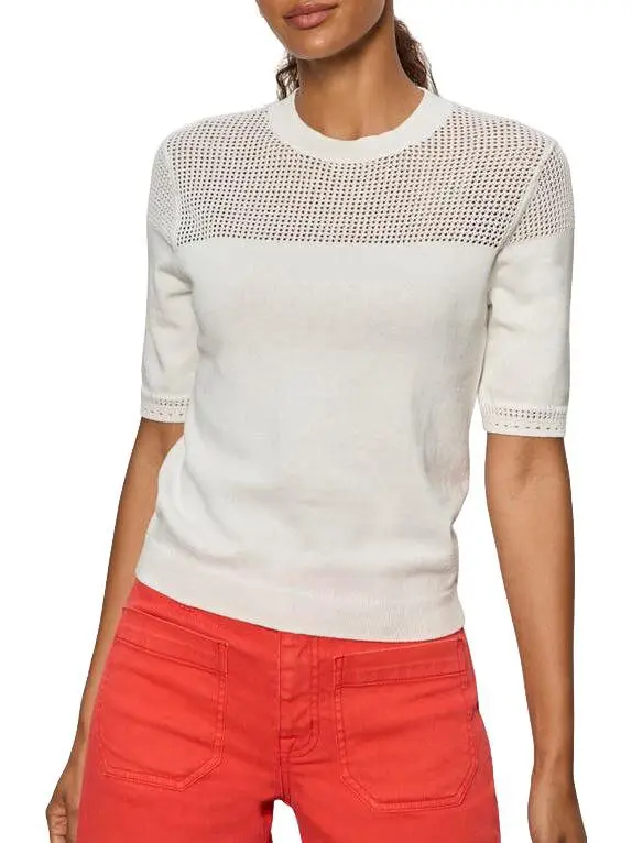 Sanctuary Mixed Stitch Short Sleeve Cotton Sweater - Chalk White