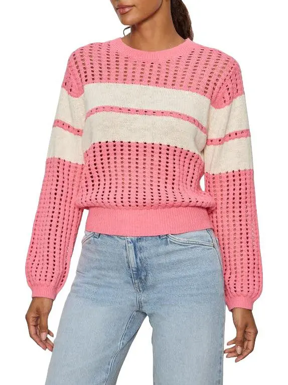 Sanctuary Open Stitch Cotton Crewneck Sweater - Bloom Pink/white Stripe