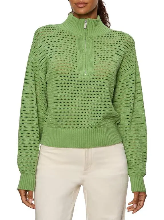 Sanctuary Open Stitch Half-zip Cotton-blend Sweater - Detox Green