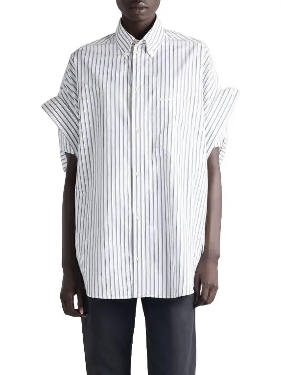 Balenciaga Tucked Short Sleeve Button-down Shirt - 9086 White/blue