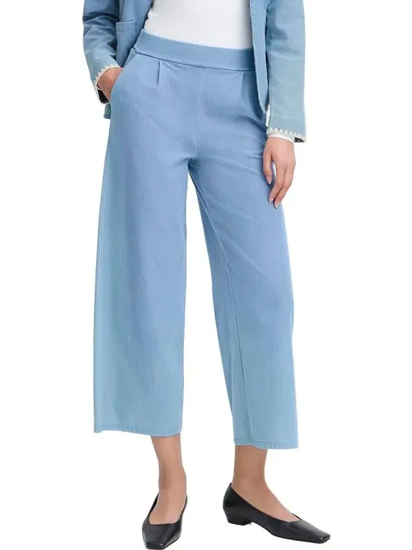 ICHI Ihkate Wide-leg Cropped Denim Pants - Denim Light Blue