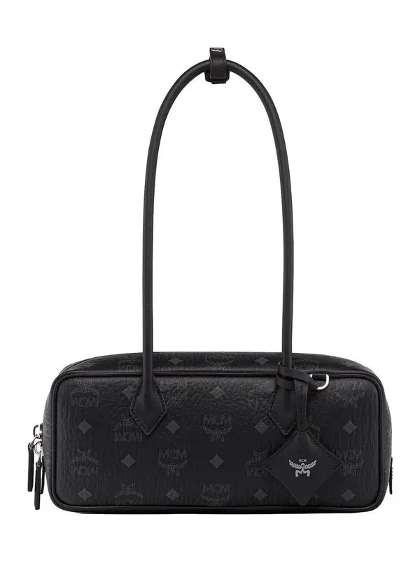 Mcm Shoulder Bag In Visetos Monogram Canvas With Leather Trim - Black