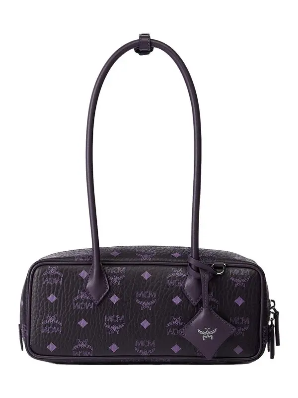 Mcm Shoulder Bag In Visetos Monogram Canvas With Leather Trim - Deep Purple