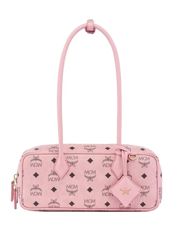 Mcm Shoulder Bag In Visetos Monogram Canvas With Leather Trim - Soft Pink