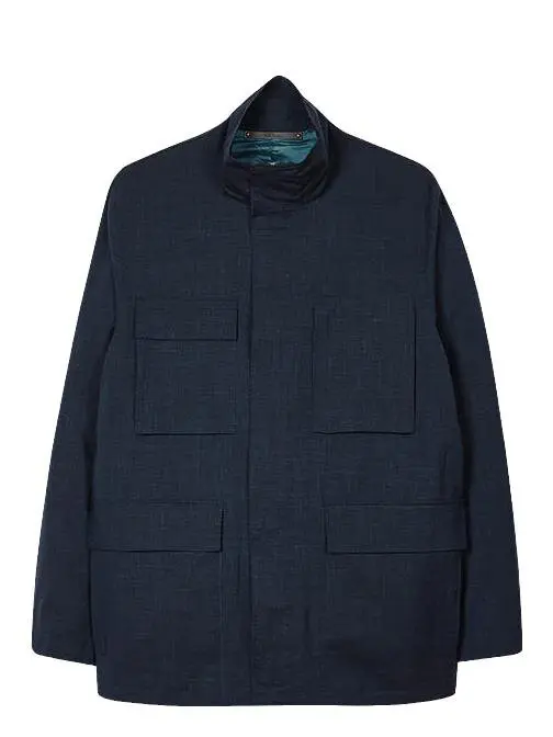 Paul Smith Navy Wool-linen Water-resistant Field Jacket - Blue