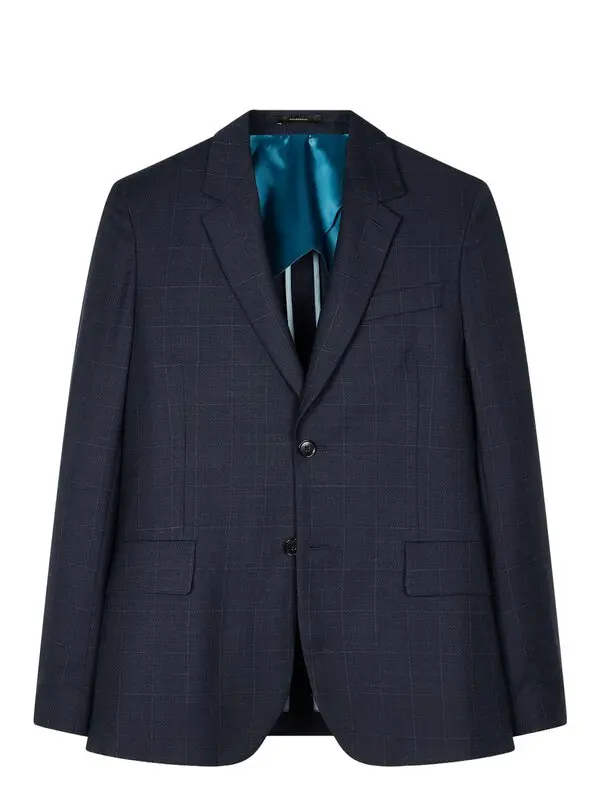 Paul Smith Tailored-fit Navy Windowpane Check Wool Buggy-lined Blazer - Blue