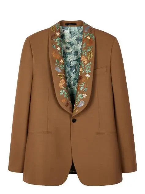 Paul Smith Fresco Wool Embroidered-lapel Blazer - Brown