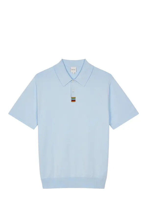 Paul Smith Pale Organic Cotton 'signature Stripe' Knitted Polo Shirt - Blue