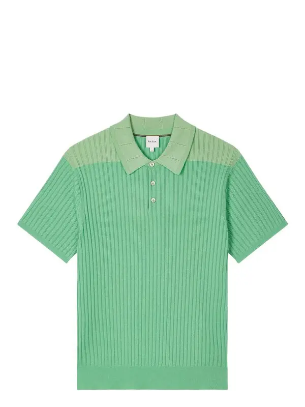 Paul Smith Organic Cotton Rib Knit Polo Shirt - Green