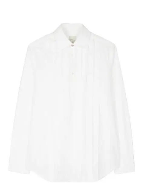 Paul Smith Pleated-front Half-placket Cotton Shirt - White