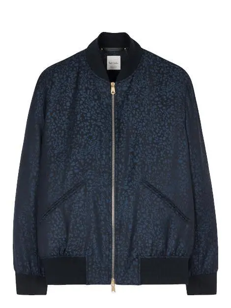 Paul Smith Leopard Jacquard Wool Bomber Jacket - Blue
