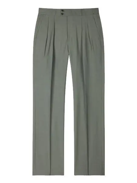 Paul Smith Pale Overdyed Melange Wool Pleated Trousers - Green