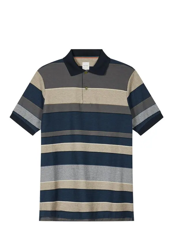 Paul Smith Navy And Khaki Cotton Multi Stripe Polo - Green