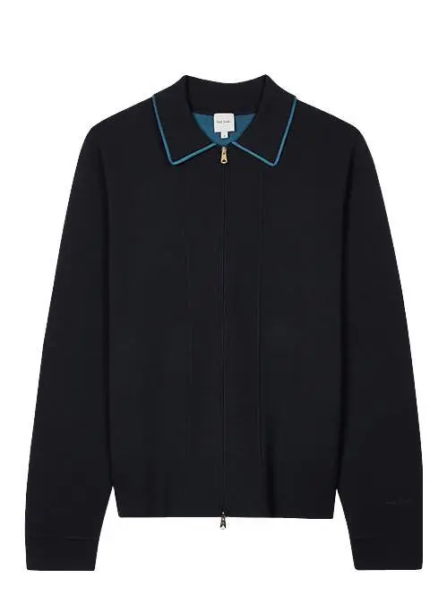 Paul Smith Merino Wool-blend Zip Cardigan - Blue