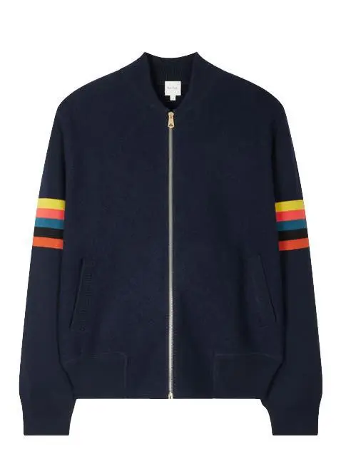 Paul Smith Zip Bomber Jacket With Striped Detail - Blue
