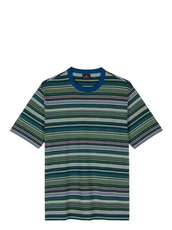 Paul Smith Green And Blue Stripe Cotton T-shirt - Black