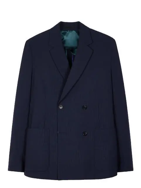 Paul Smith Navy Gingham Wool-blend Double-breasted Blazer - Blue