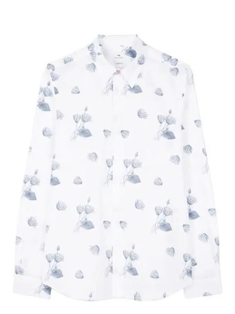 Paul Smith Tailored-fit 'half Tone Floral' Organic Cotton Shirt - White