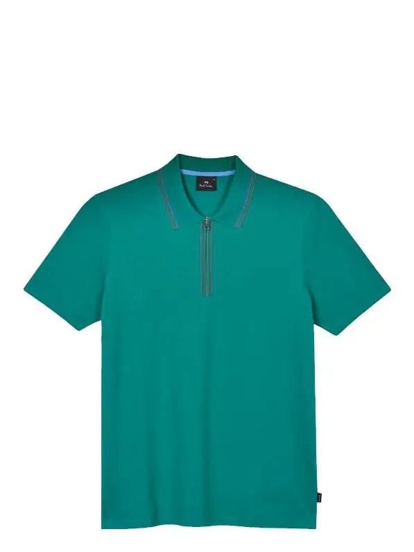 Paul Smith Zip Neck Stretch-cotton Polo Shirt - Green