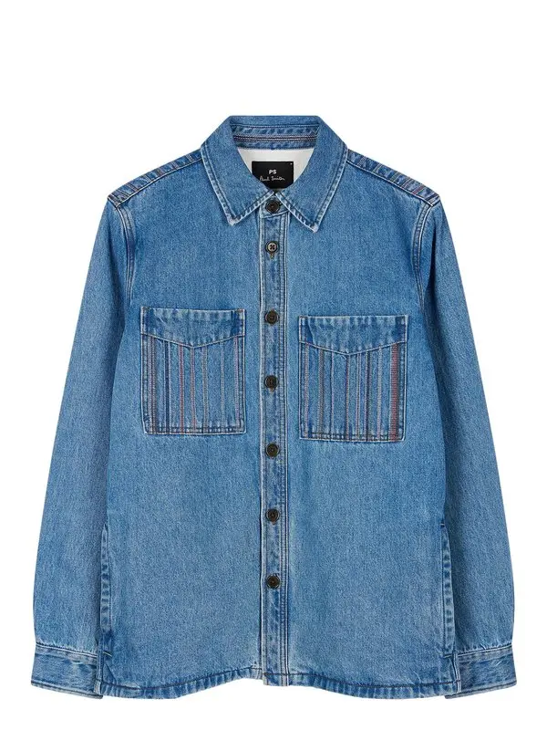 Paul Smith Denim Embroidered-stripe Shirt Jacket - Blue