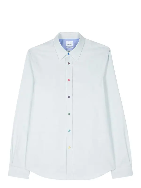 Paul Smith Tailored-fit Mint Cotton Shirt With 'sports Stripe' Buttons - Green