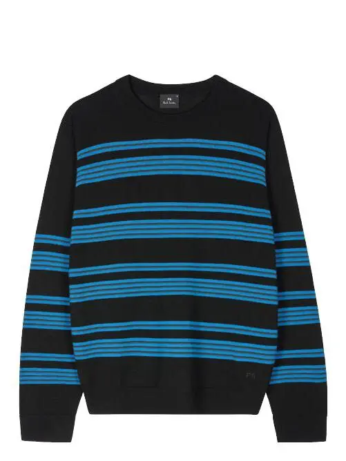 Paul Smith Raised Stripe Merino Wool Sweater - Black