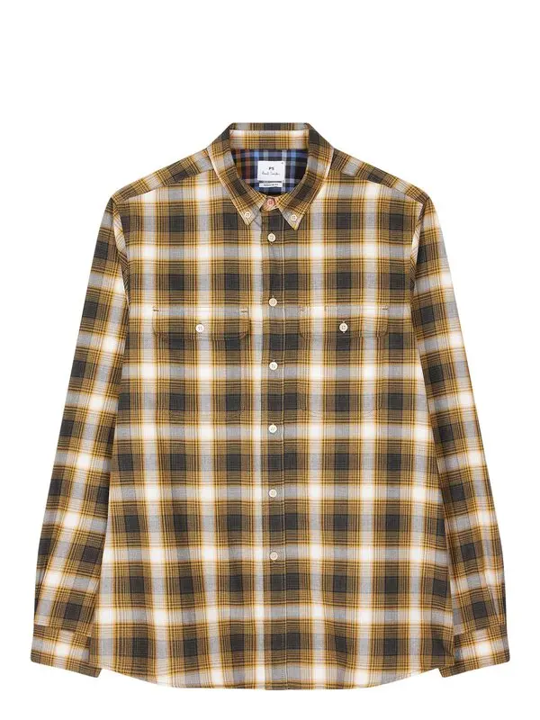 Paul Smith And Navy Check Cotton Double-pocket Shirt - Yellow