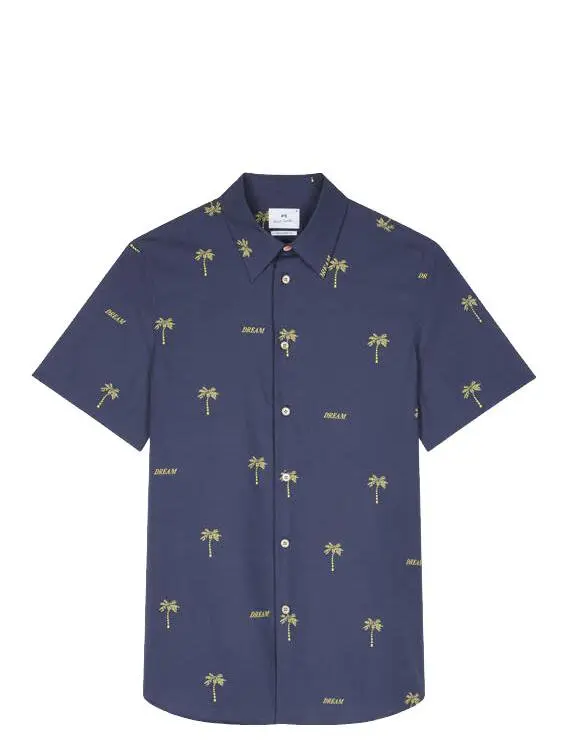 Paul Smith Navy 'dream Palm Tree' Print Short-sleeve Shirt - Blue