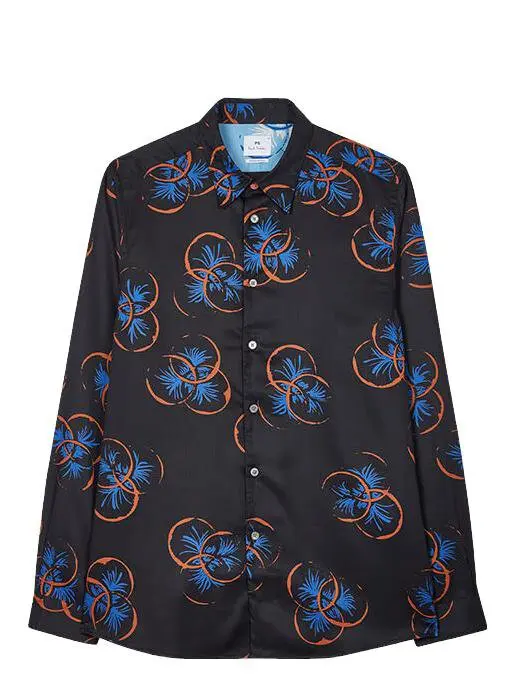 Paul Smith Dark Navy 'drinks' Print Lyocell Shirt - Blue