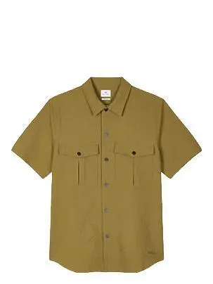 Paul Smith Khaki Recycled-polyester Bubble Seersucker Shirt - Green