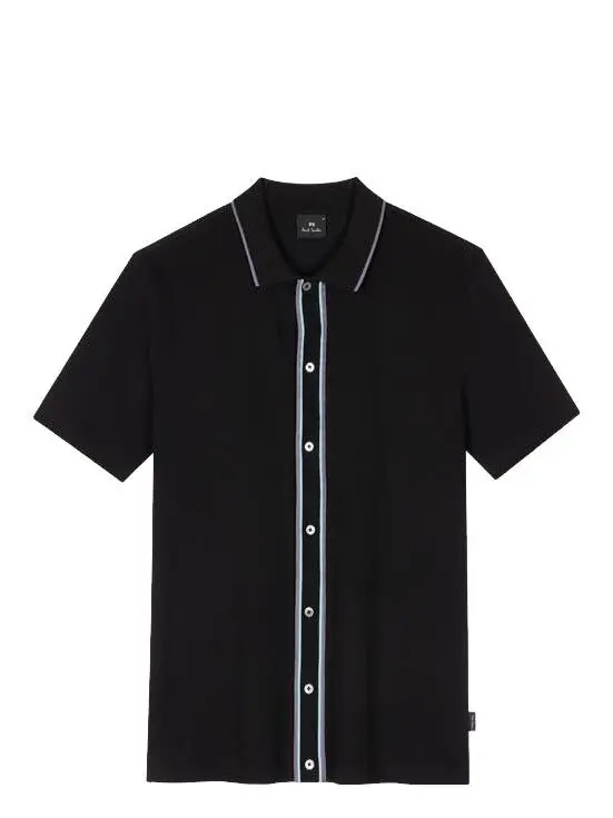 Paul Smith Button-front Stretch-cotton Polo Shirt - Black