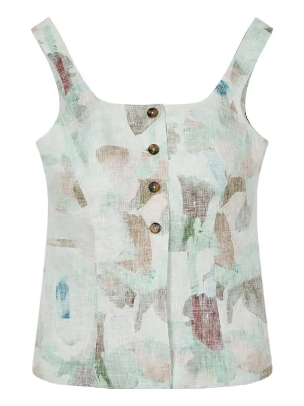 Paul Smith Floral Paint Studies Linen Vest Top - Green