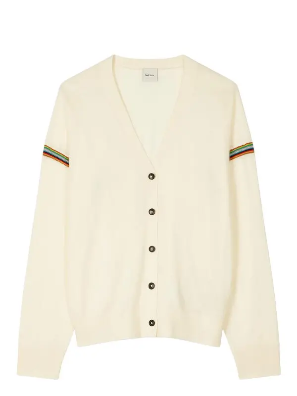 Paul Smith Washable Merino Wool 'signature Stripe' Cardigan - White